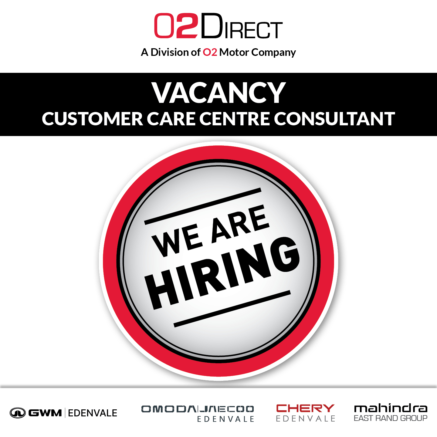 We Are Hiring - Customer Care Centre Consultant | Chery Edenvale